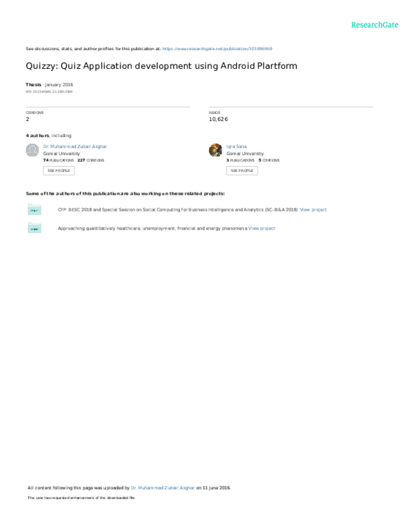 Pdf Quizzy Quiz Application Development Using Android Plartform
