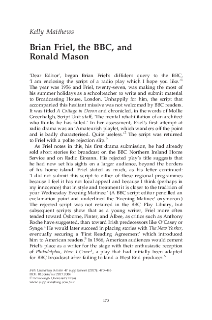 (PDF) Brian Friel, the BBC, and Ronald Mason