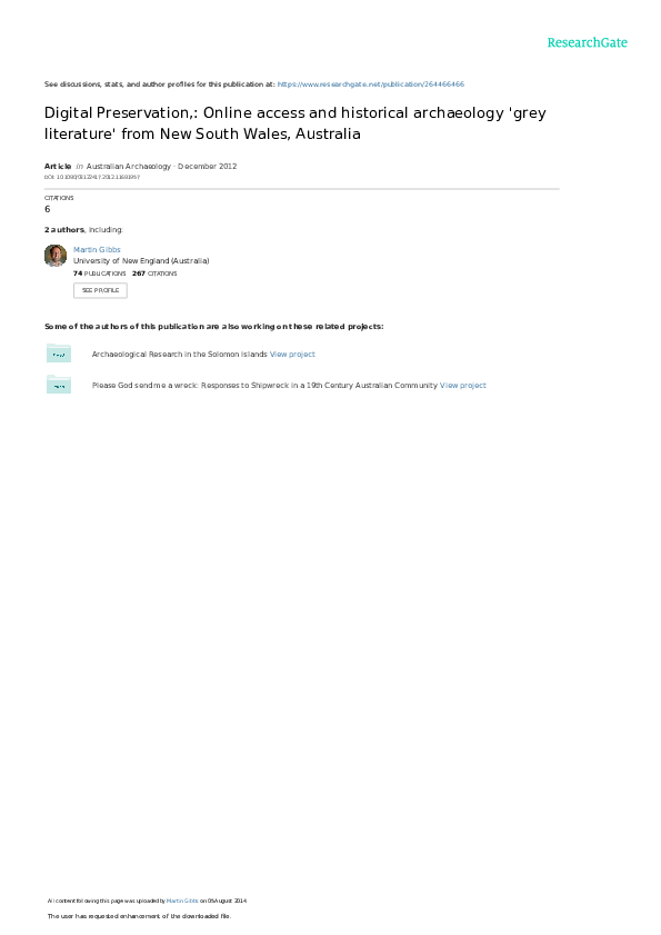 (PDF) Digital preservation, online access and historical archaeology ...
