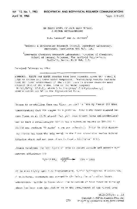 (PDF) An EXAFS study of jack bean urease, a nickel metalloenzyme