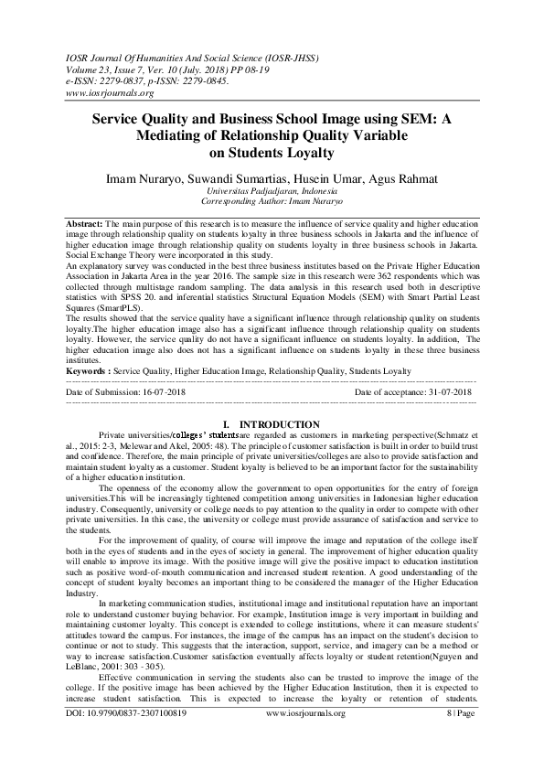 (PDF) Service Quality and Business School Image using SEM: A Mediating ...