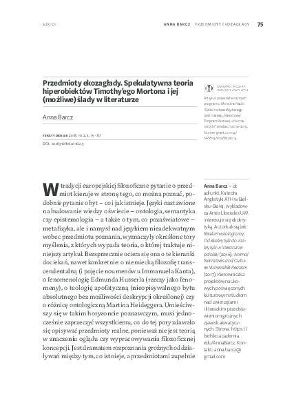 (PDF) Przedmioty ekozagłady [The Objects of the Ecocide: Timothy Morton ...