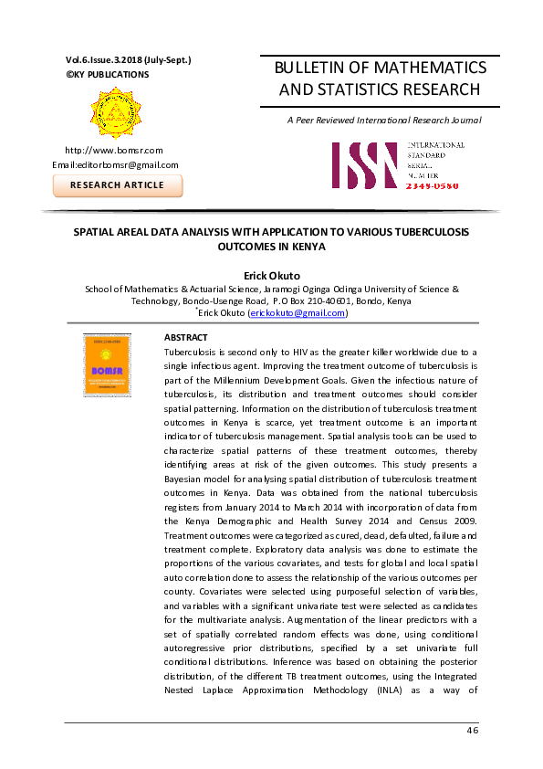 (PDF) SPATIAL AREAL DATA ANALYSIS WITH APPLICATION TO VARIOUS TUBERCULOSIS OUTCOMES IN KENYA