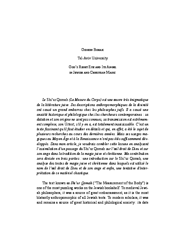 (PDF) Gideon Bohak, “God’s Right Eye and Its Angel in Jewish and ...