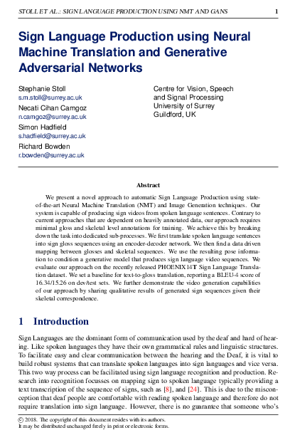 (PDF) Sign Language Production using Neural Machine Translation and ...