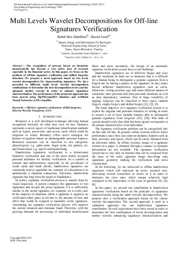 (PDF) Multi Levels Wavelet Decompositions for Off-line Signatures ...