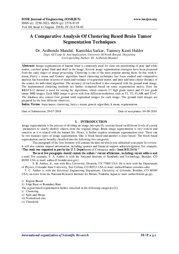 (PDF) A Comparative Analysis of Clustering Based Brain Tumor Segmentation Techniques