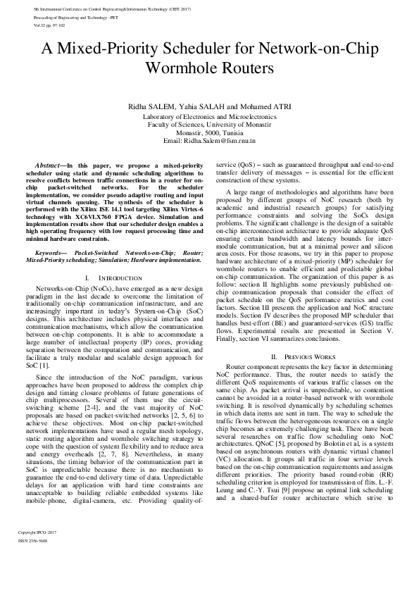 Pdf A Mixed Priority Scheduler For Network On Chip Wormhole Routers