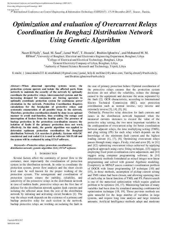 Pdf Optimization And Evaluation Of Overcurrent Relays Coordination In Benghazi Distribution