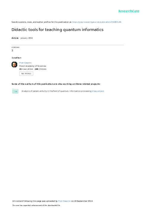 (PDF) Didactic Tools for Teaching Quantum Informatics