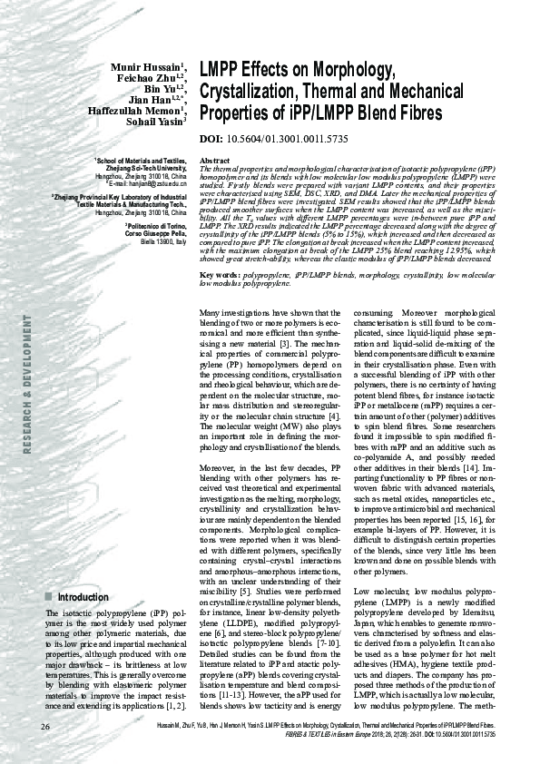 (PDF) LMPP Effects on Morphology, Crystallization, Thermal and ...