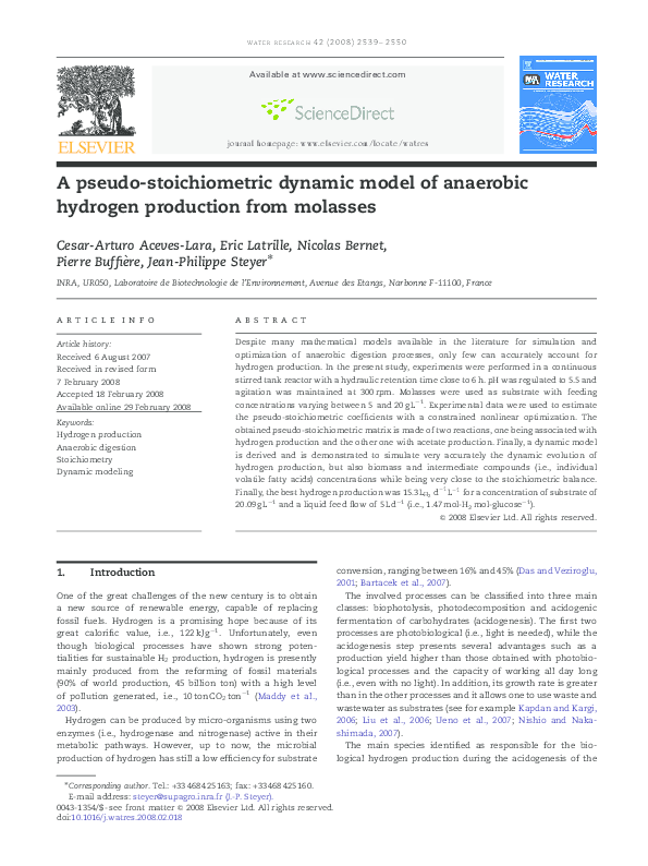 (PDF) A pseudo-stoichiometric dynamic model of anaerobic hydrogen ...