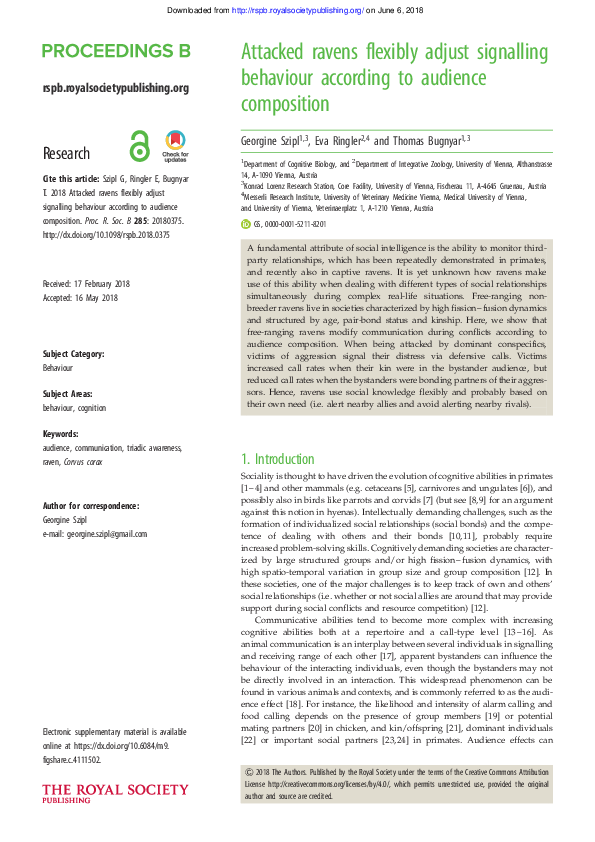 (PDF) Attacked ravens flexibly adjust signalling behaviour according to ...