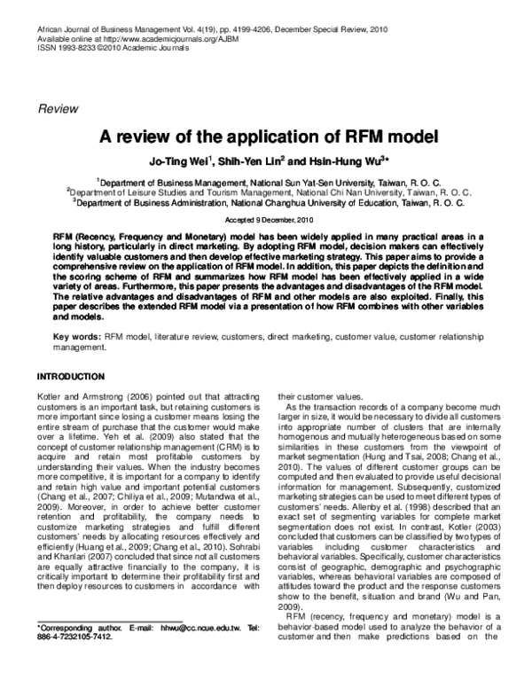 (PDF) A review of the application of RFM model