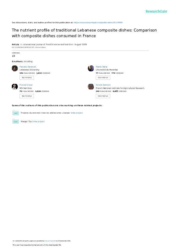 (PDF) The nutrient profile of traditional Lebanese composite dishes ...