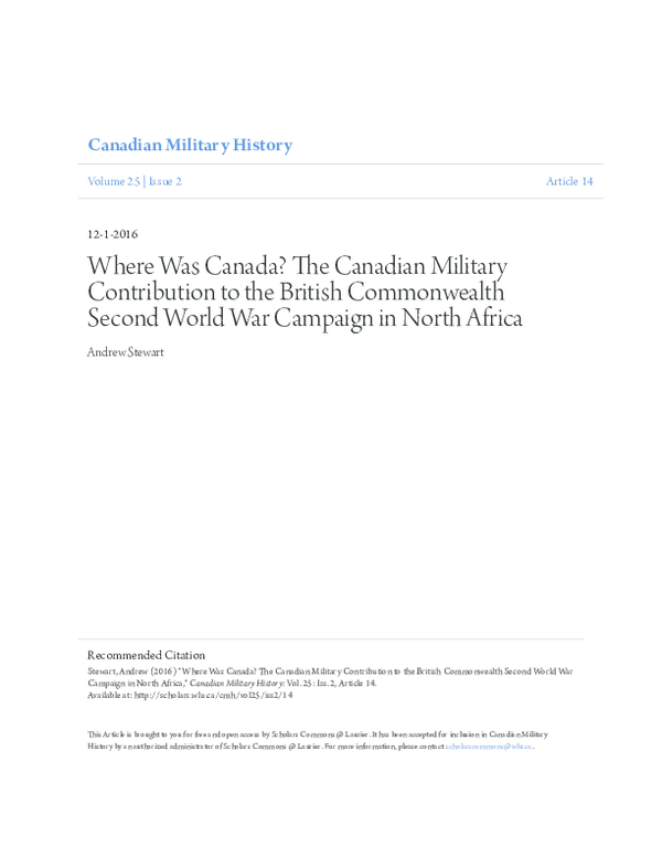 (PDF) Where Was Canada? The Canadian Military Contribution to the ...