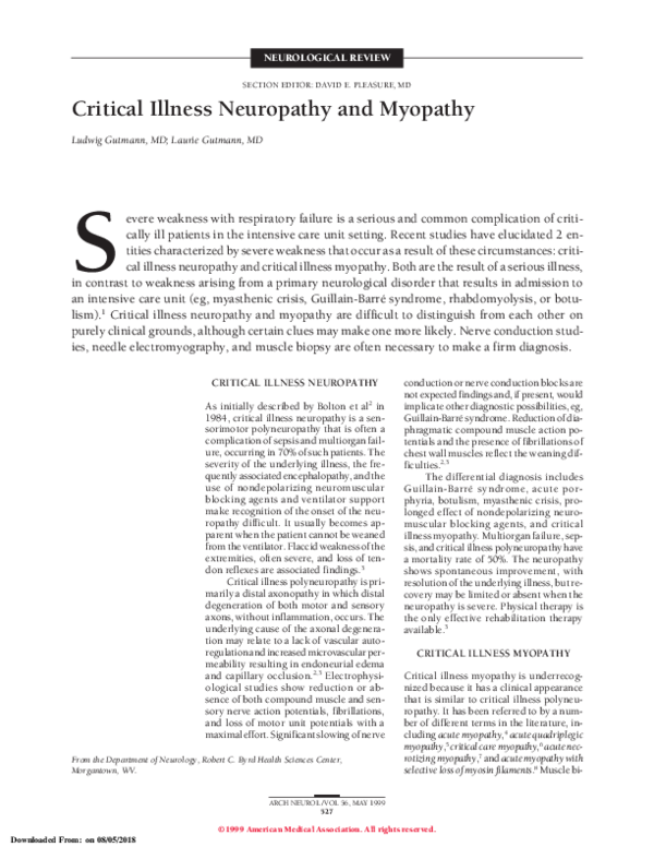 (PDF) Critical Illness Neuropathy and Myopathy