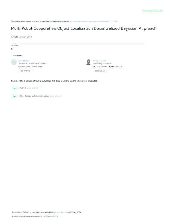 Pdf Multi Robot Cooperative Object Localization Decentralized Bayesian Approach