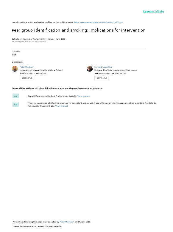 (PDF) Peer group identification and smoking: Implications for intervention