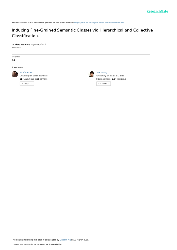 (PDF) Inducing fine-grained semantic classes via hierarchical and collective classification
