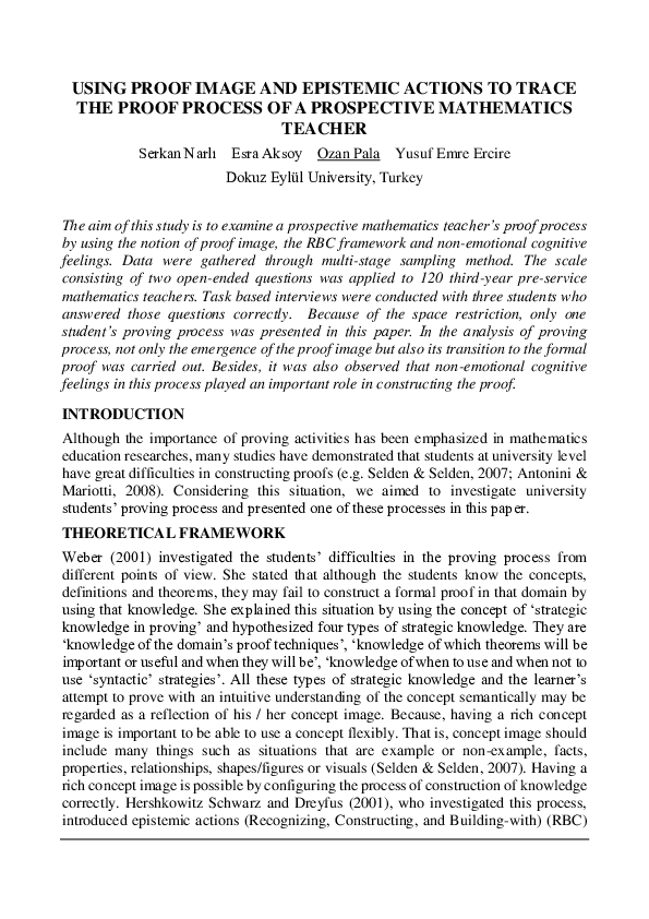 Pdf Using Proof Image And Epistemic Actions To Trace The Proof Process Of A Prospective