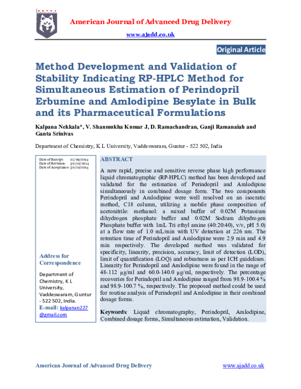 (PDF) Method Development and Validation of Stability Indicating RP-HPLC Method for Simultaneous ...