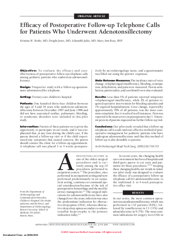 (PDF) Efficacy of Postoperative Follow-up Telephone Calls for Patients ...