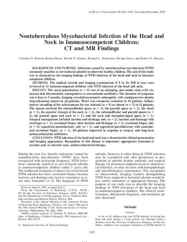 (PDF) Nontuberculous mycobacterial infection of the head and neck in immunocompetent children ...