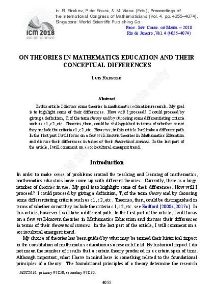 (PDF) On theories in mathematics education and their conceptual differences