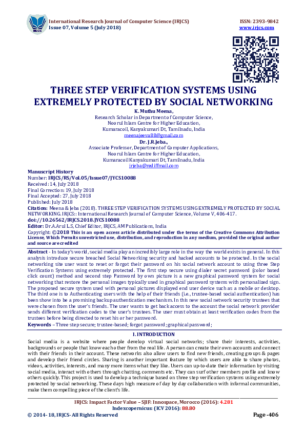 Pdf Three Step Verification Systems Using Extremely Protected By