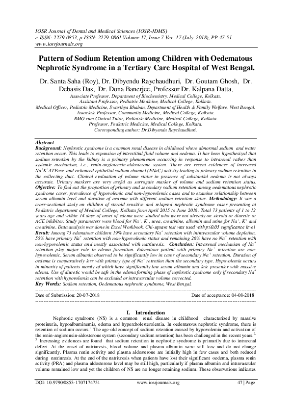 (PDF) Pattern of Sodium Retention among Children with Oedematous ...