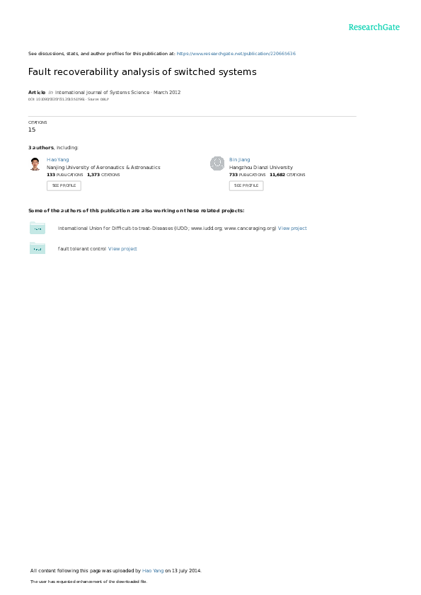 Pdf Fault Recoverability Analysis Of Switched Systems Marcel Staroswiecki