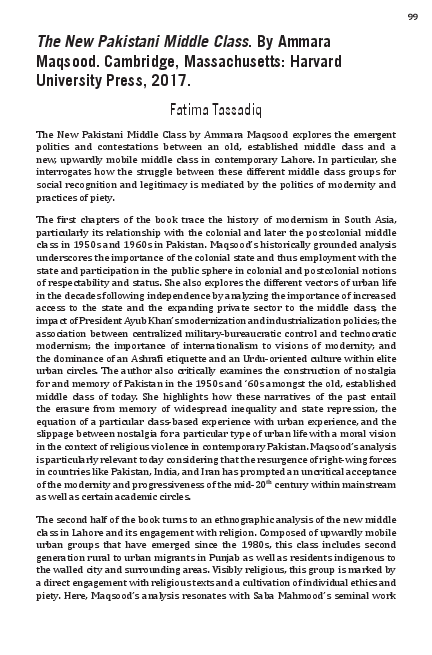 (PDF) Book Review of The New Pakistani Middle class By Ammara Maqsood