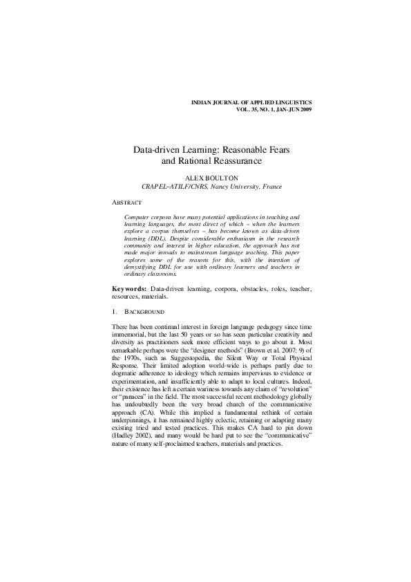 (PDF) Data-driven learning: reasonable fears and rational reassurance