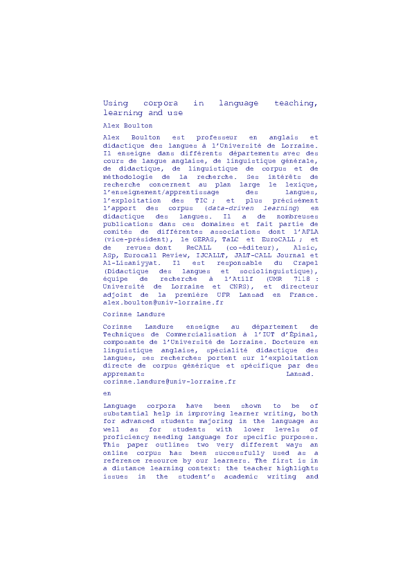 (PDF) Using corpora in language teaching, learning and use