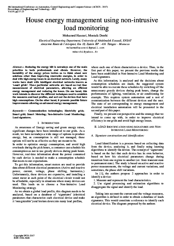 (PDF) House energy management using non-intrusive load monitoring