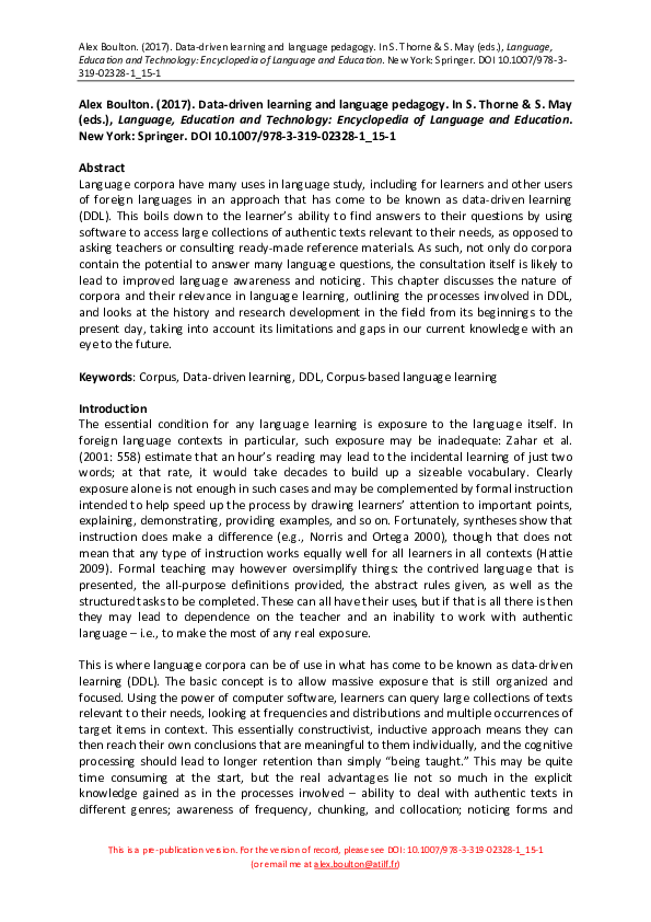 (PDF) Data-driven learning and language pedagogy