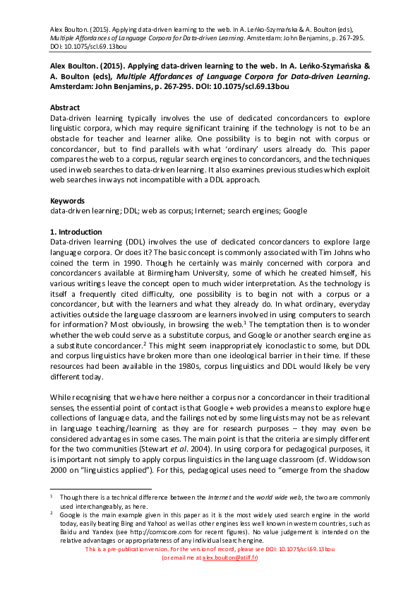 (PDF) Applying data-driven learning to the web