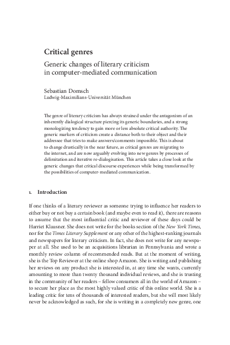 (PDF) Critical genres: Generic changes of literary criticism in ...