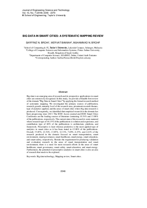 (PDF) BIG DATA IN SMART CITIES: A SYSTEMATIC MAPPING REVIEW