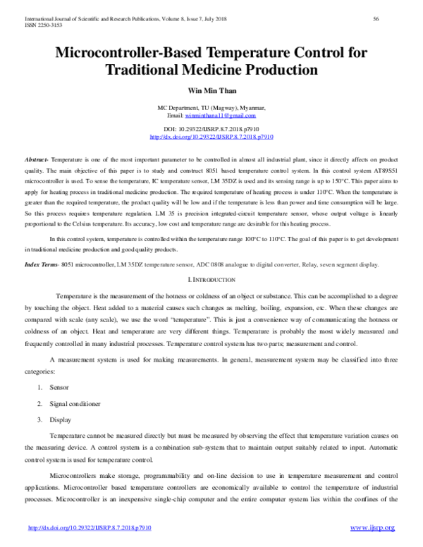 (PDF) Microcontroller-Based Temperature Control for Traditional Medicine Production