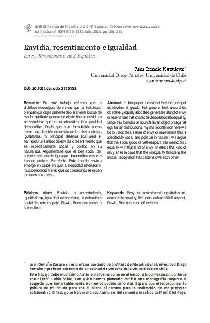 (PDF) Envidia, resentimiento e igualdad. Envy, Resentment, and Equality.