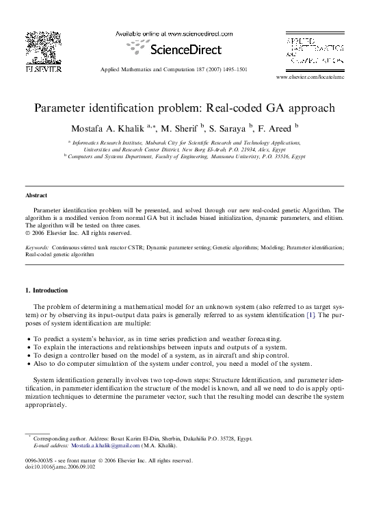 (PDF) Parameter identification problem: Real-coded GA approach