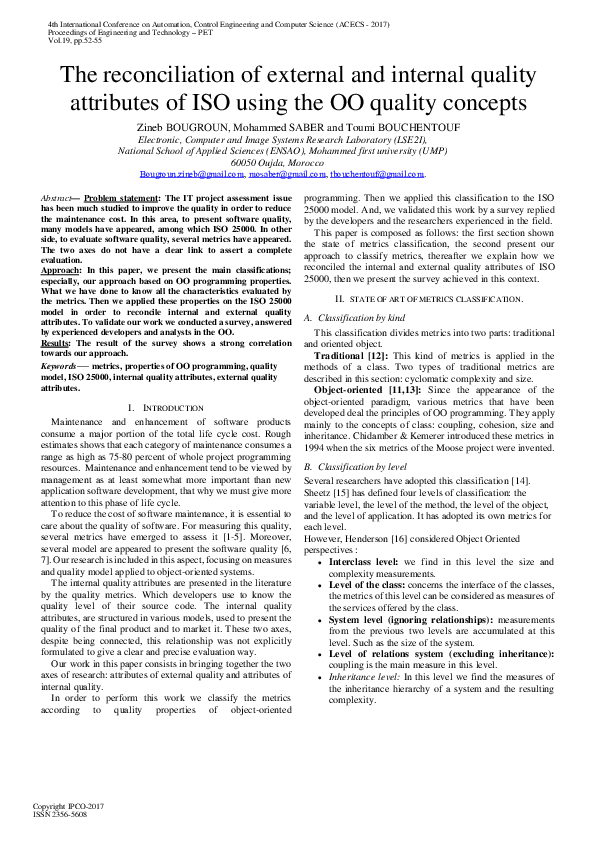 (PDF) The reconciliation of external and internal quality attributes of ...