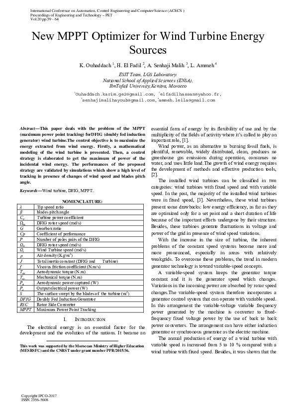 (PDF) New MPPT Optimizer for Wind Turbine Energy Sources