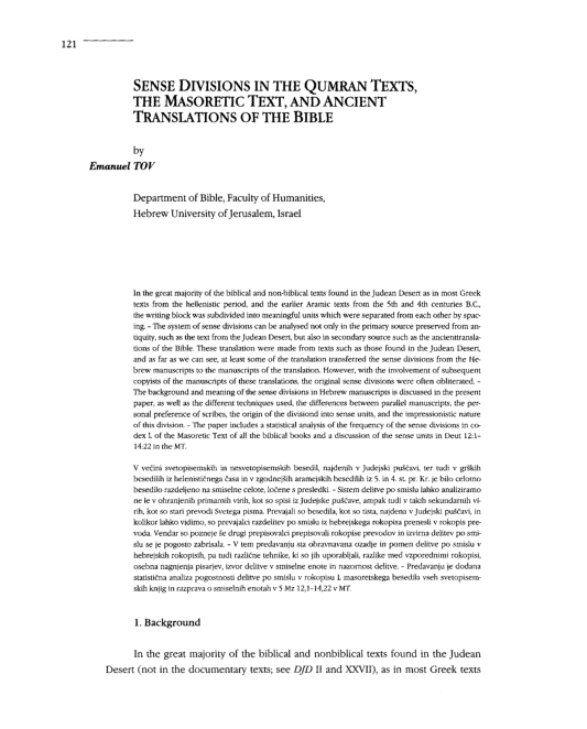 (PDF) 137. “Sense Divisions in the Qumran Texts, the Masoretic Text ...