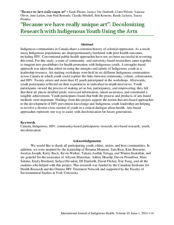 (PDF) “Because we have really unique art”: Decolonizing Research with ...