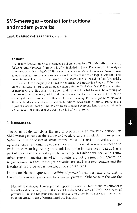 (PDF) SMS-messages -context for traditional and modern proverbs
