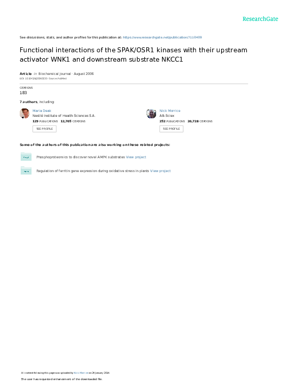 (PDF) Functional interactions of the SPAK/OSR1 kinases with their ...