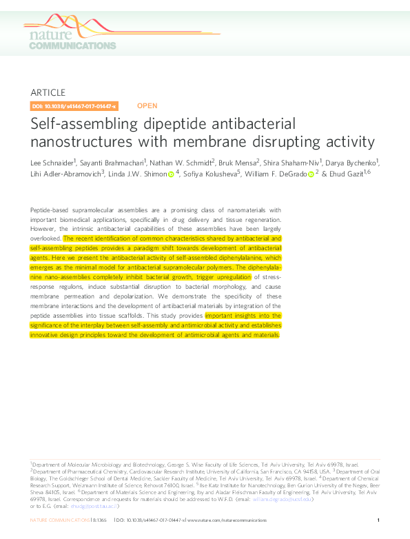 (PDF) Self-assembling dipeptide antibacterial nanostructures with membrane disrupting activity